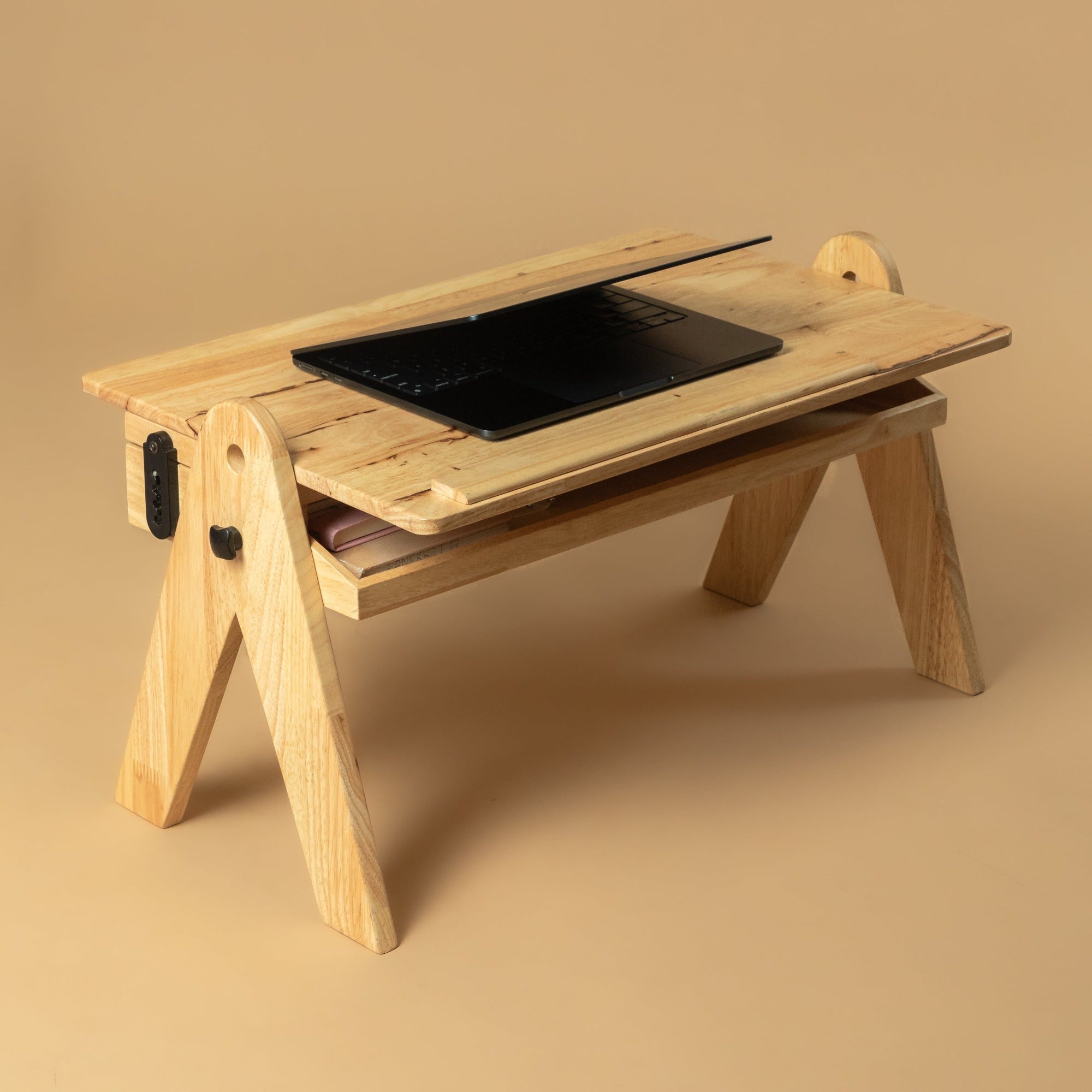 FlexiDesk: Adjustable Solid Wood Laptop Table with Storage – Wood Trendz